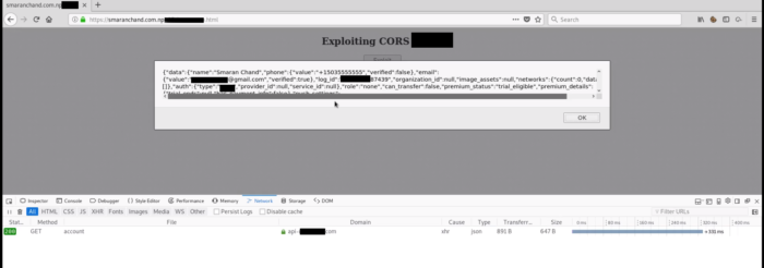 An unexploited CORS misconfiguration reflecting further issues ...